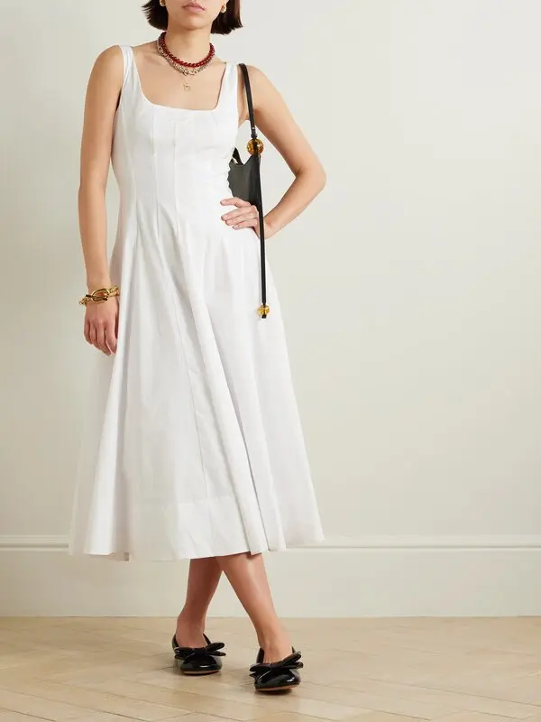 wells stretch cotton poplin midi fit & flare dress Staud Wells Stretch Cotton Poplin Midi Fit & Flare Dress In Blue