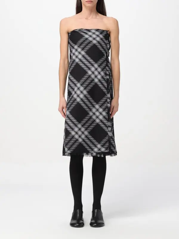 Burberry Plaid Strapless Midi Dress - Black