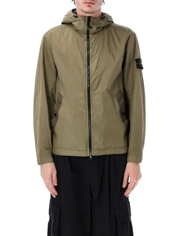 Stone Island Crinkle Reps Ny Hooded Jacket - Military Green