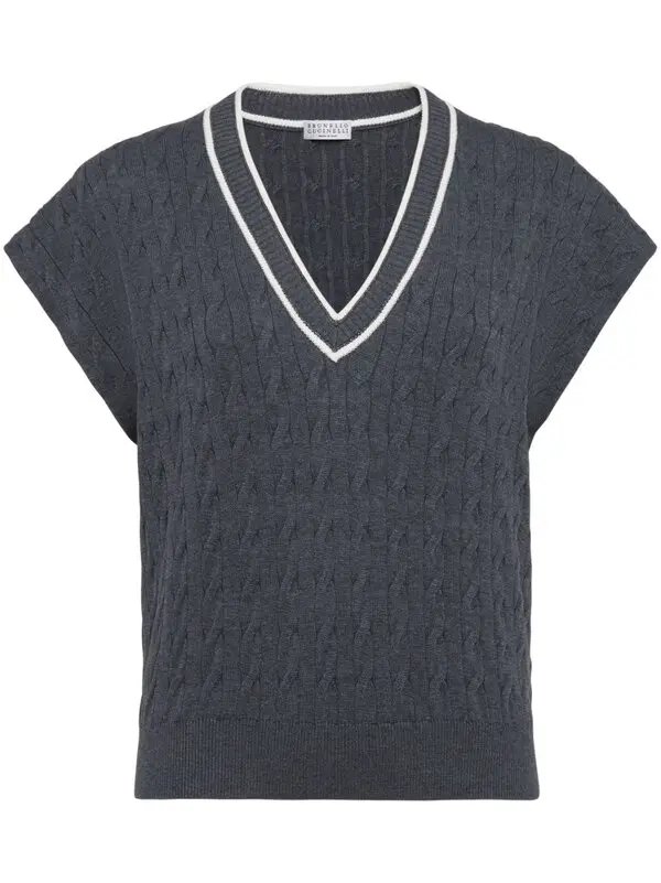 Brunello Cucinelli Cable-knit Cotton Vest - Grey