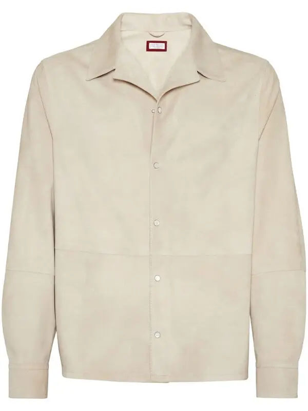 Brunello Cucinelli Press-stud Suede Overshirt - Neutrals