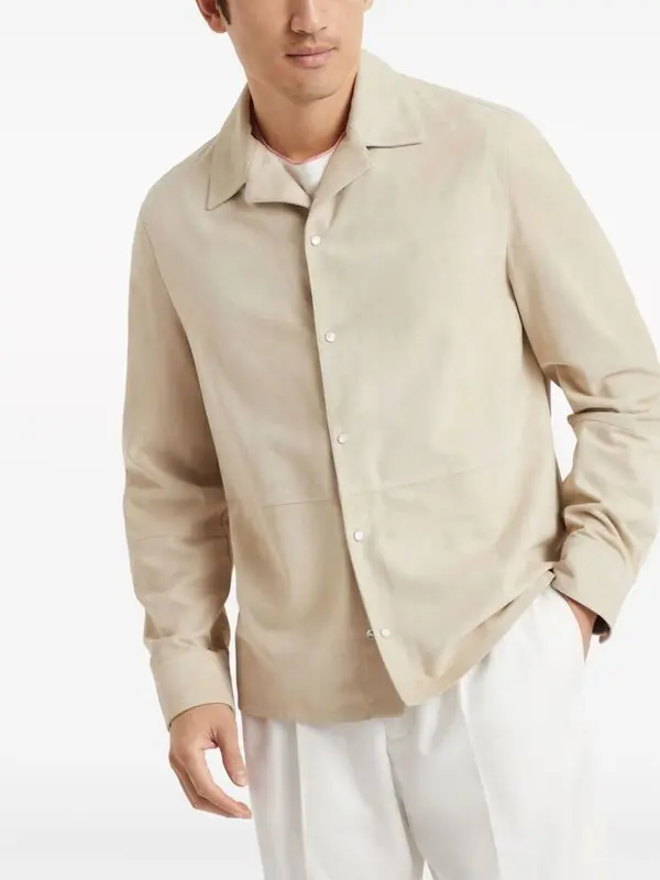 Brunello Cucinelli Press-stud Suede Overshirt - Neutrals