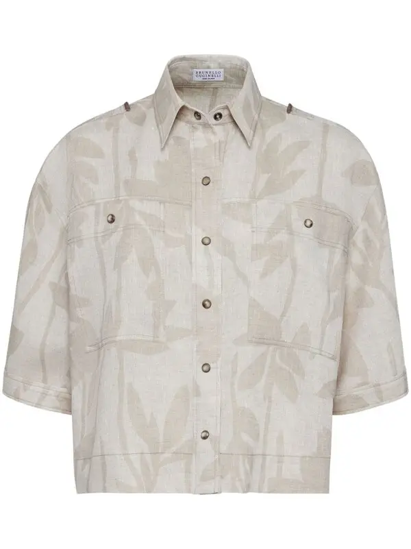Brunello Cucinelli Leaf-print Linen Shirt