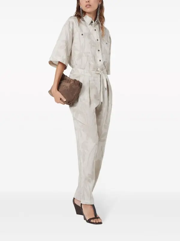 Brunello Cucinelli Leaf-print Linen Shirt