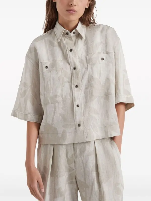 Brunello Cucinelli Leaf-print Linen Shirt