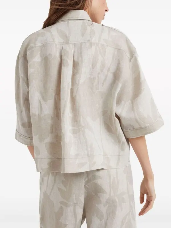 Brunello Cucinelli Leaf-print Linen Shirt