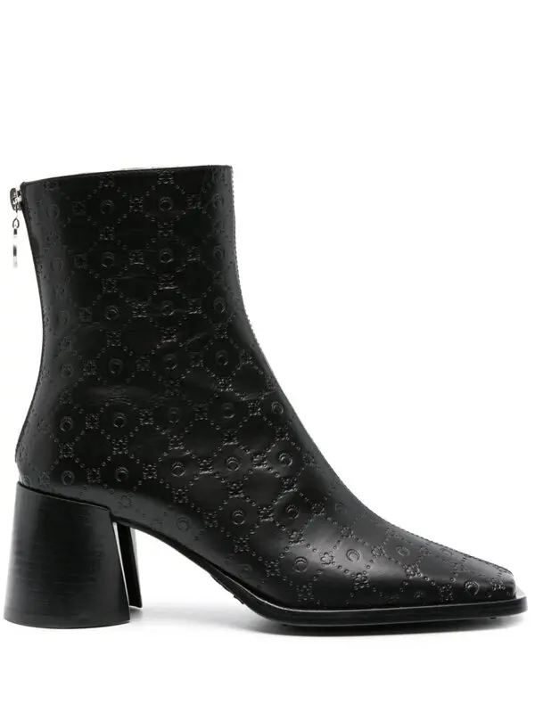 MARINE SERRE Monogram-debossed Leather Ankle Boots - Black
