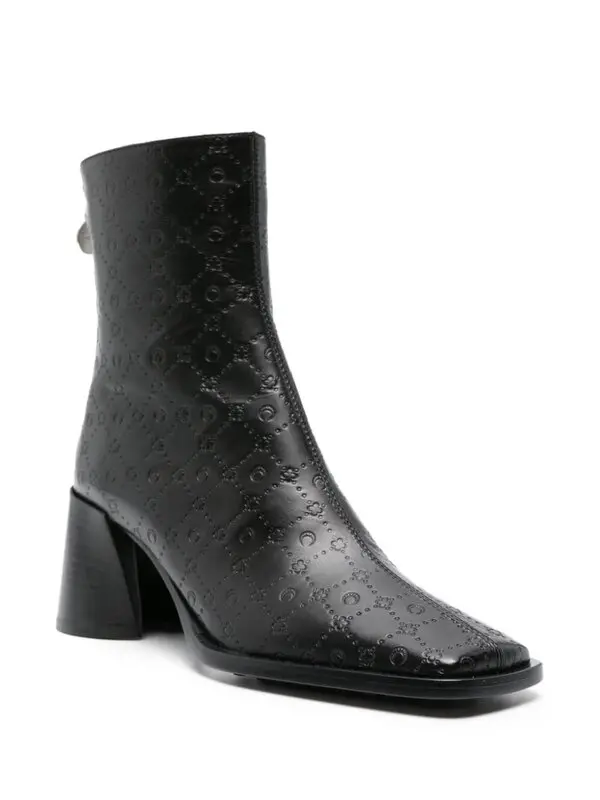 MARINE SERRE Monogram-debossed Leather Ankle Boots - Black