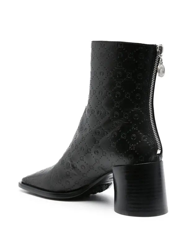 MARINE SERRE Monogram-debossed Leather Ankle Boots - Black