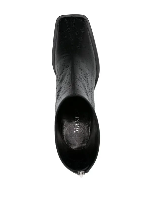 MARINE SERRE Monogram-debossed Leather Ankle Boots - Black