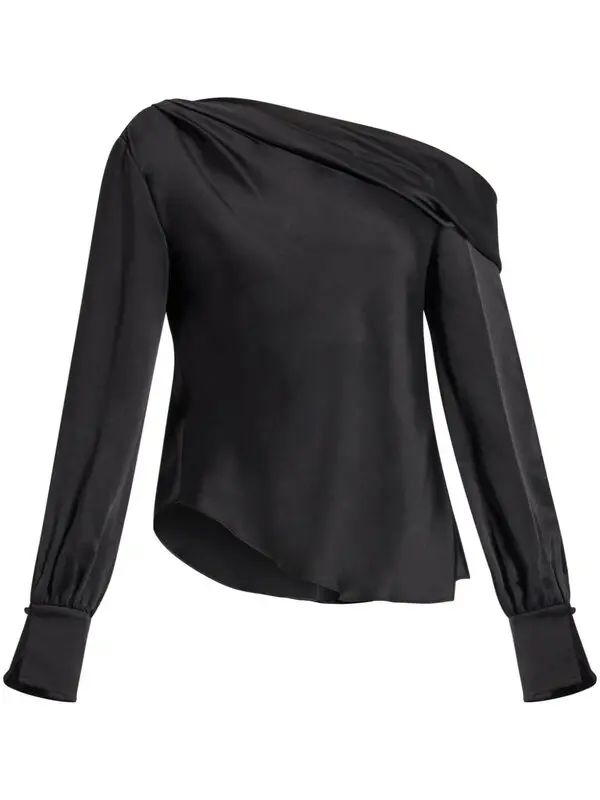 Simkhai Alice Cold-shoulder Satin Blouse - Black