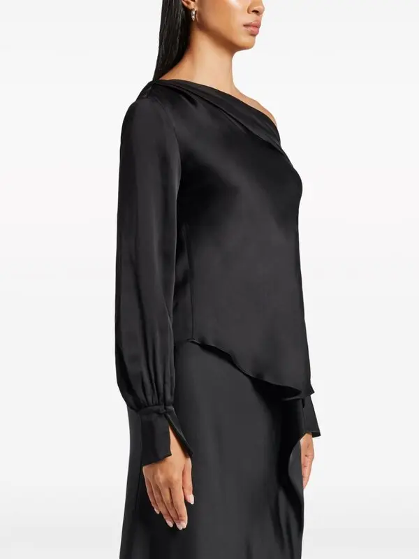 Simkhai Alice Cold-shoulder Satin Blouse - Black