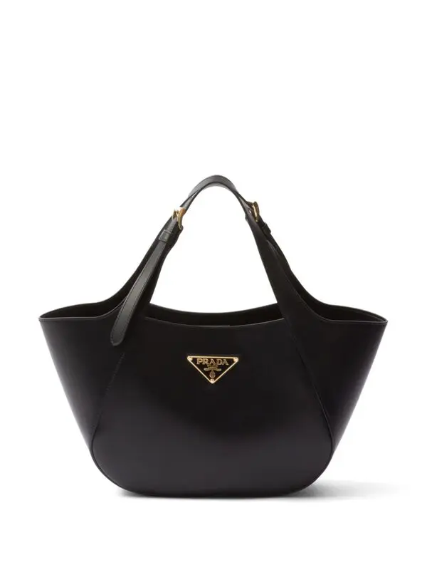 Prada Medium Leather Tote Bag With Enamel Triangle Logo