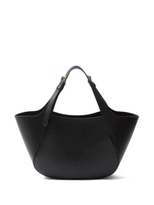 Prada Medium Leather Tote Bag With Enamel Triangle Logo