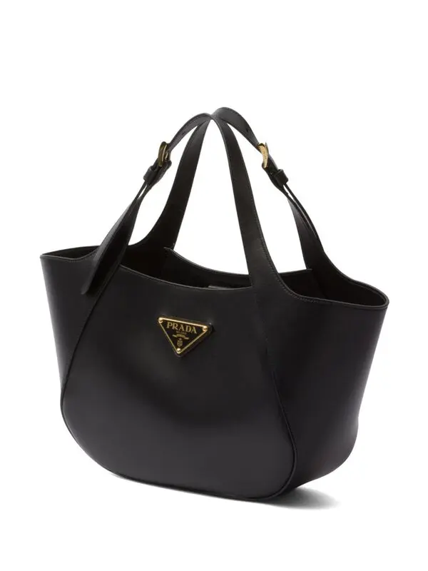 Prada Medium Leather Tote Bag With Enamel Triangle Logo