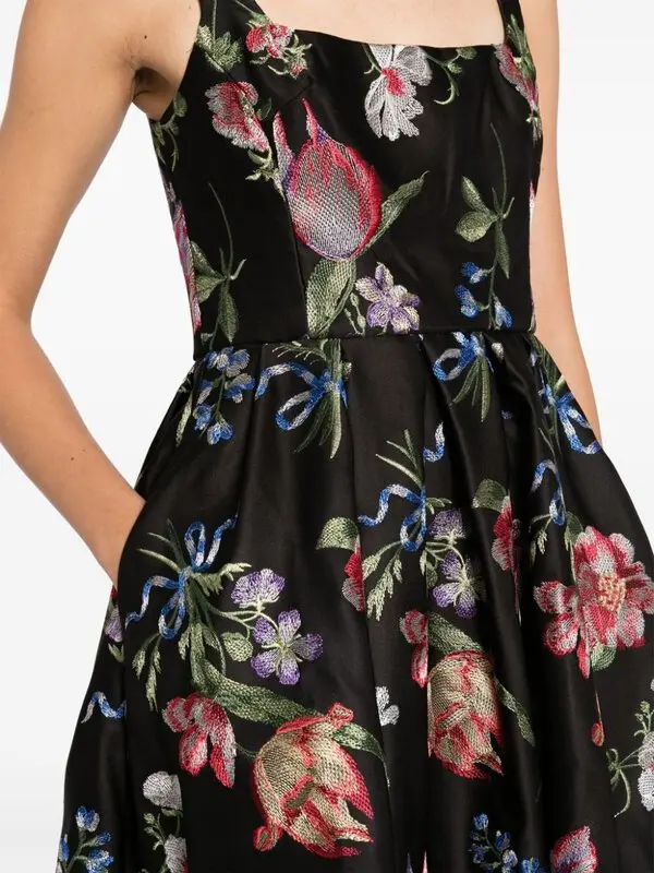Marchesa Floral Embroidered Midi Dress