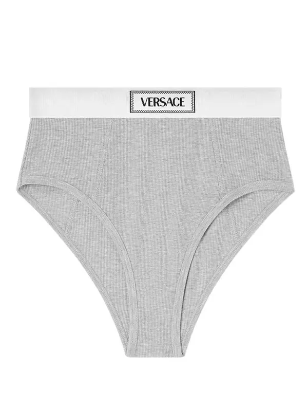 Versace Logo-waistband Fine-ribbed Briefs - Grey