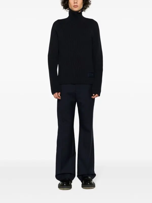 AMI Paris Logo-patch Ribbed-knit Jumper - Blue
