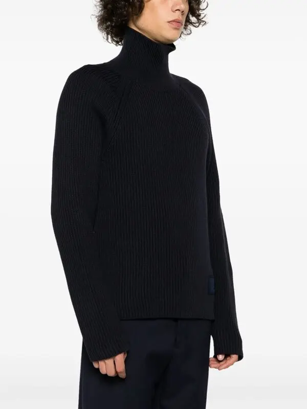AMI Paris Logo-patch Ribbed-knit Jumper - Blue