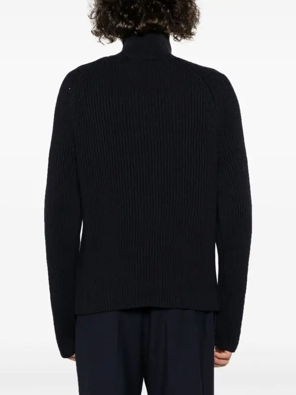 AMI Paris Logo-patch Ribbed-knit Jumper - Blue