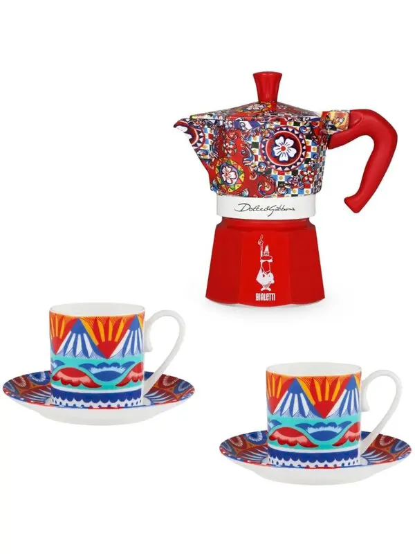 Dolce & Gabbana X Bialetti Moka Express Coffee Maker And Espresso Cups - Red
