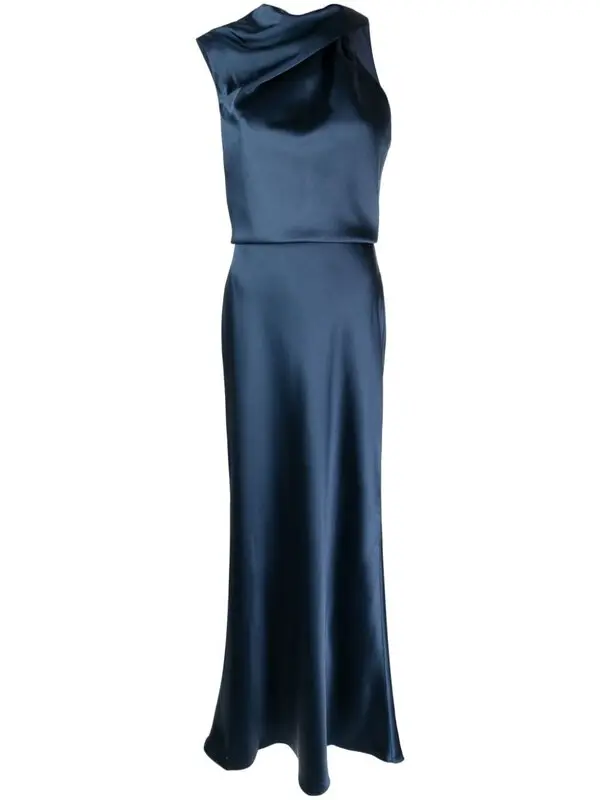Amsale Asymmetric Draped Gown - Blue