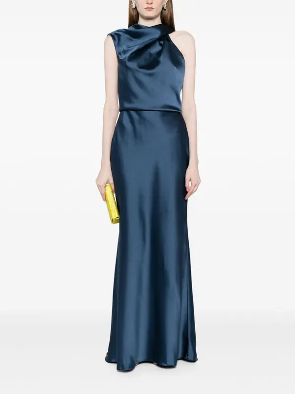 Amsale Asymmetric Draped Gown - Blue | Editorialist