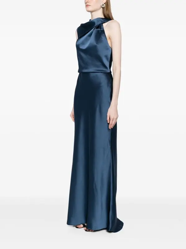 Amsale Asymmetric Draped Gown - Blue