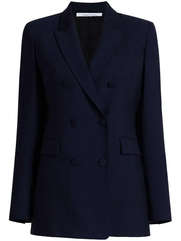 Another Tomorrow Double-breasted Merino Wool Blazer - Blue