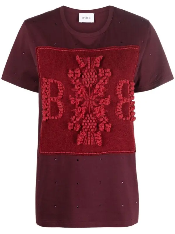 BARRIE Logo-embroidered Embellished T-shirt - Red