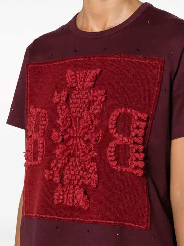 BARRIE Logo-embroidered Embellished T-shirt - Red