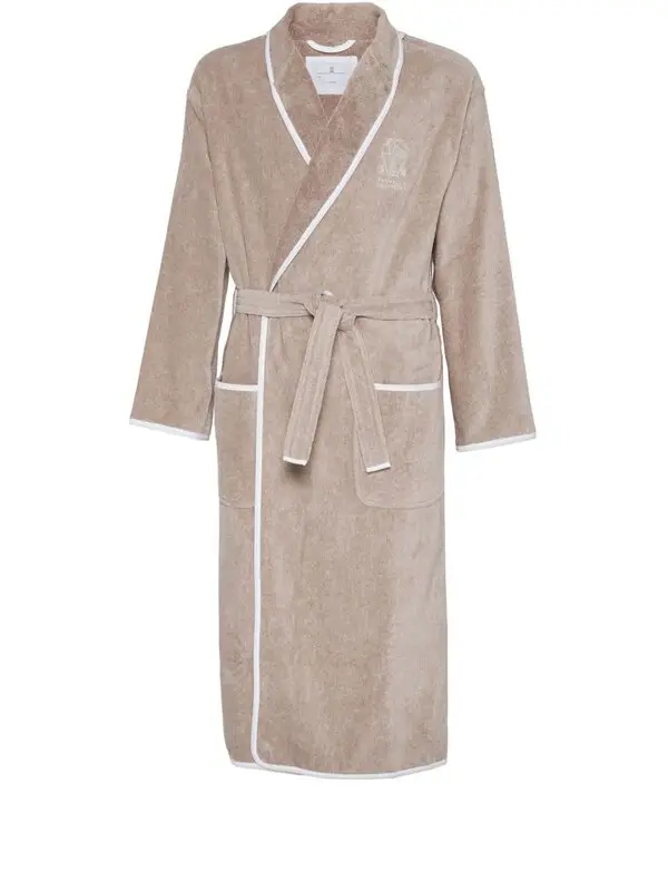 Brunello Cucinelli Belted Cotton Bath Robe - Neutrals
