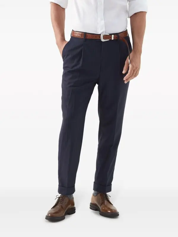 Brunello Cucinelli Tapered-leg Wool Trousers - Blue
