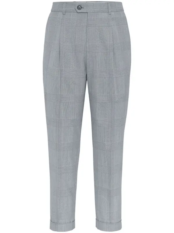 Brunello Cucinelli Straight-leg Prince Of Wales Check Trousers - Black