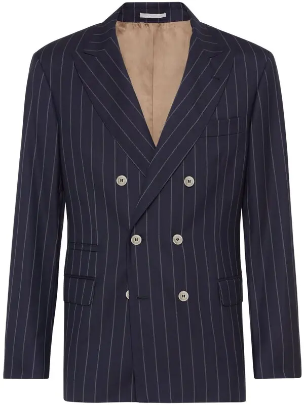 Brunello Cucinelli Pinstripe Virgin Wool Blazer - Blue