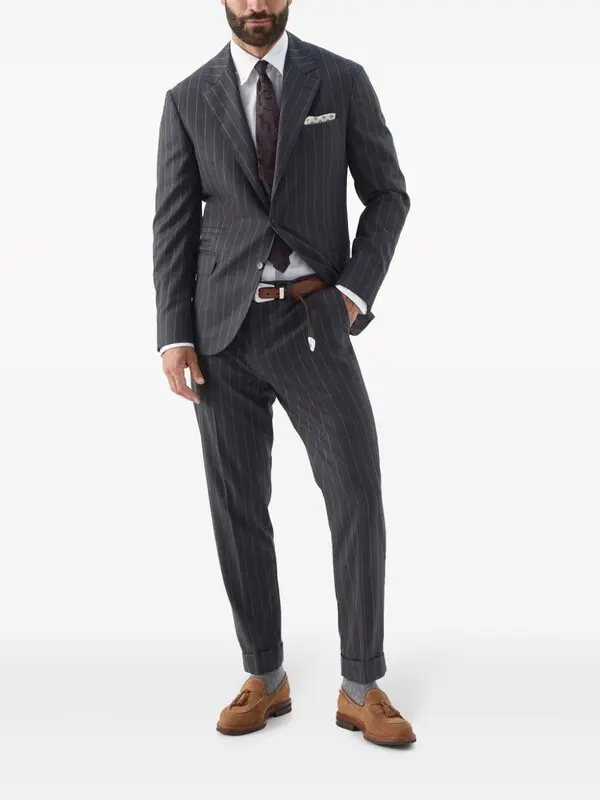 Brunello Cucinelli Striped Virgin Wool Trousers - Grey