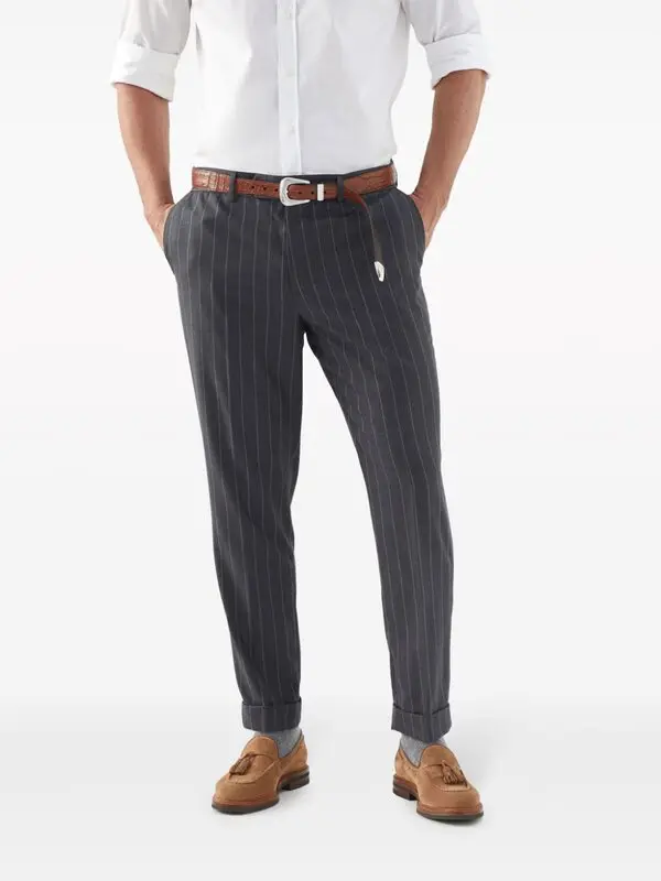 Brunello Cucinelli Striped Virgin Wool Trousers - Grey