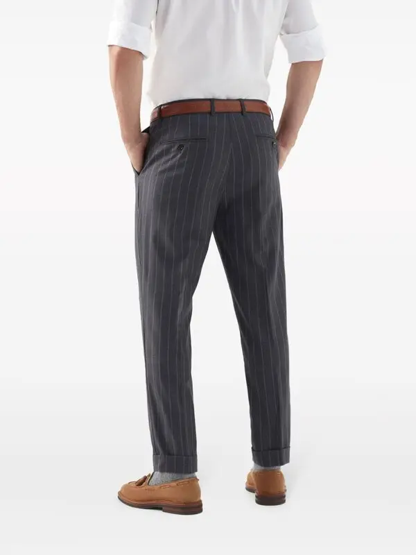 Brunello Cucinelli Striped Virgin Wool Trousers - Grey