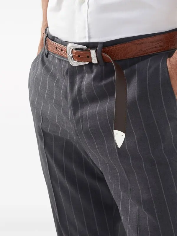 Brunello Cucinelli Striped Virgin Wool Trousers - Grey