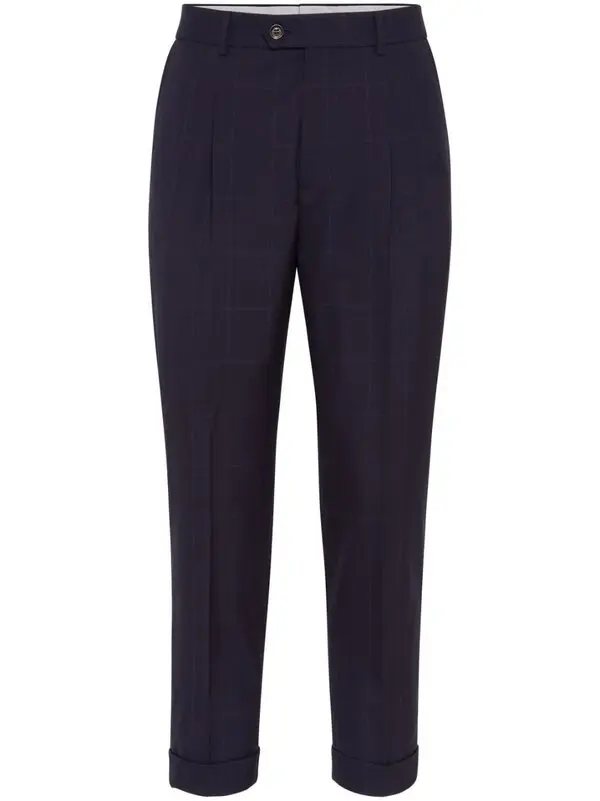 Brunello Cucinelli Check-pattern Trousers - Blue