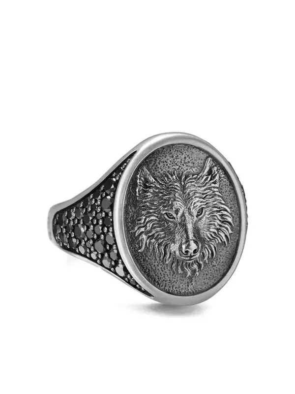 David Yurman Sterling Wolf Diamond Signet Ring - Silver