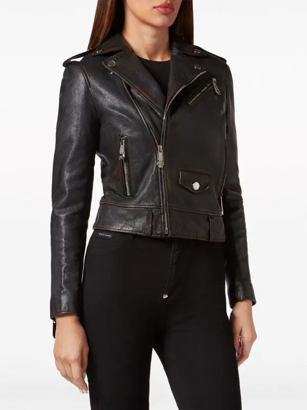 Philipp Plein Logo-patch Leather Biker Jacket