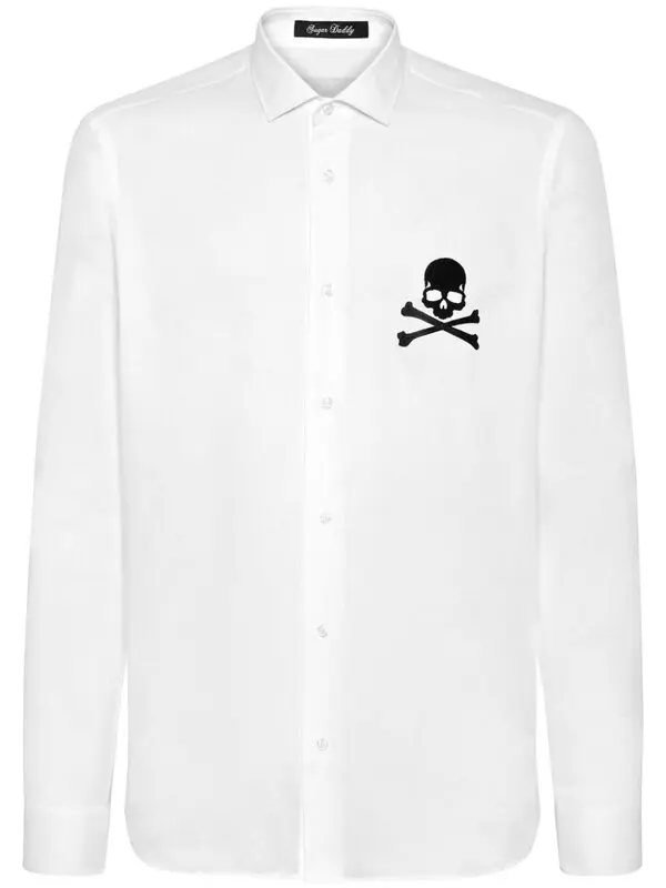 Philipp Plein Skull&bones Long-sleeve Cotton Shirt - White