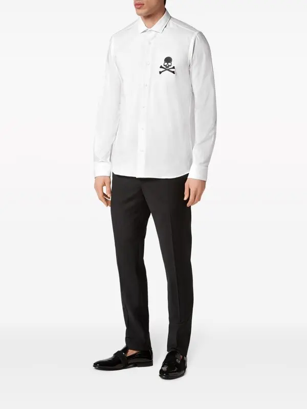 Philipp Plein Skull&bones Long-sleeve Cotton Shirt - White