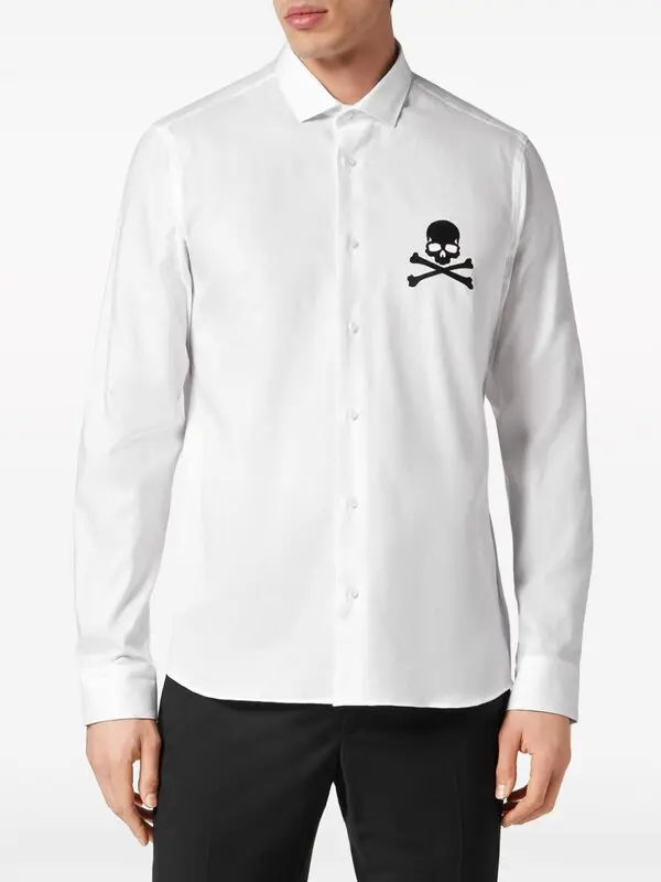 Philipp Plein Skull&bones Long-sleeve Cotton Shirt - White