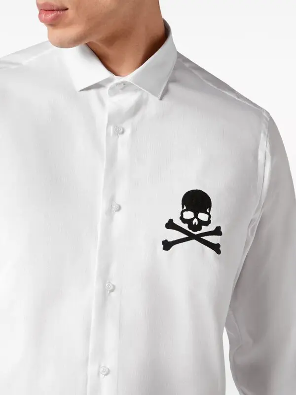 Philipp Plein Skull&bones Long-sleeve Cotton Shirt - White