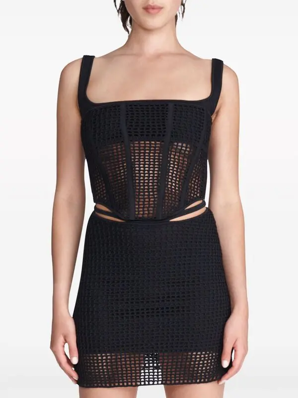 DION LEE Corset-style Crochet-knit Minidress