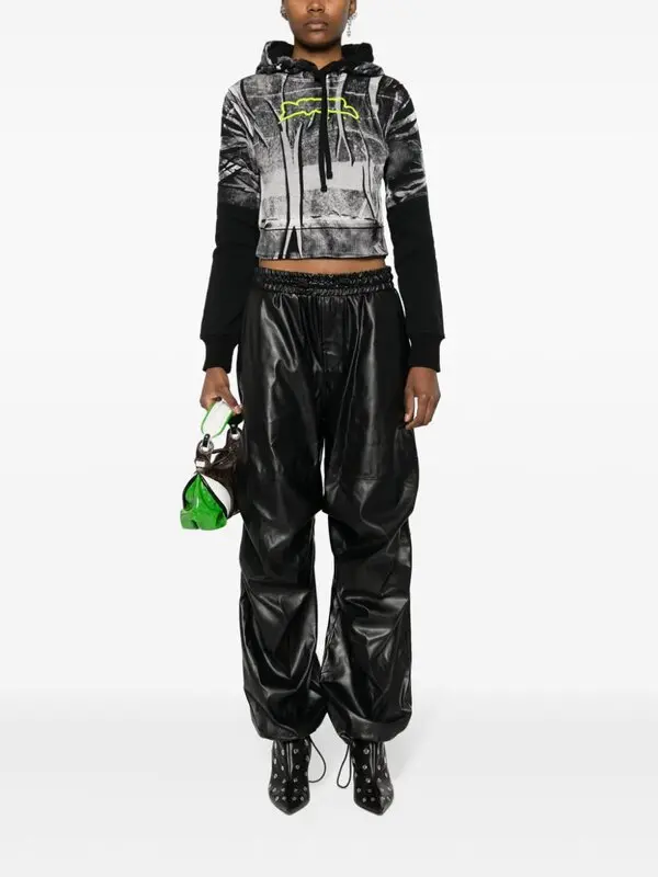 DIESEL® Cropped Hoodie With Marbled Print And Flocked Logo - Black