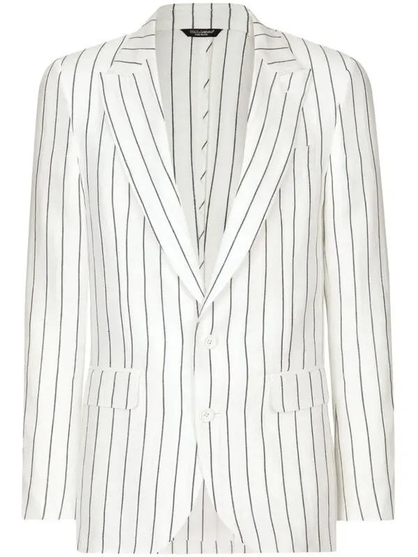 Dolce & Gabbana Striped Linen Blazer - White
