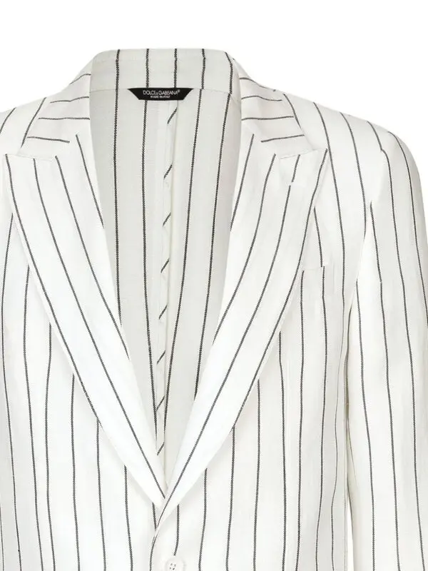 Dolce & Gabbana Striped Linen Blazer - White